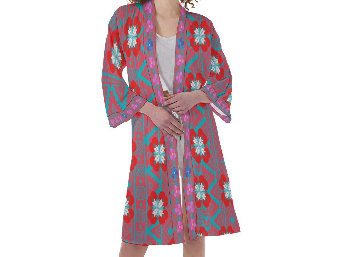 Indigenous Native Feather Heart Floral Satin Kimono Robe - Etsy