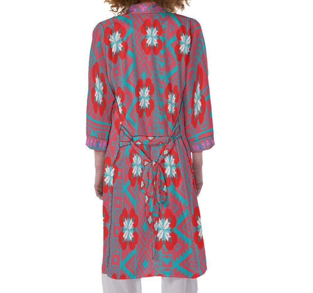 Indigenous Native Feather Heart Floral Satin Kimono Robe - Etsy