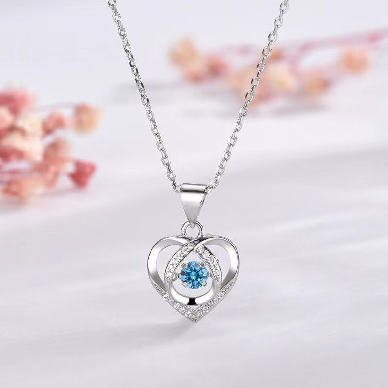 Blue Crystal Heart Shaped Pendant Necklace on Stainless Steel - Etsy