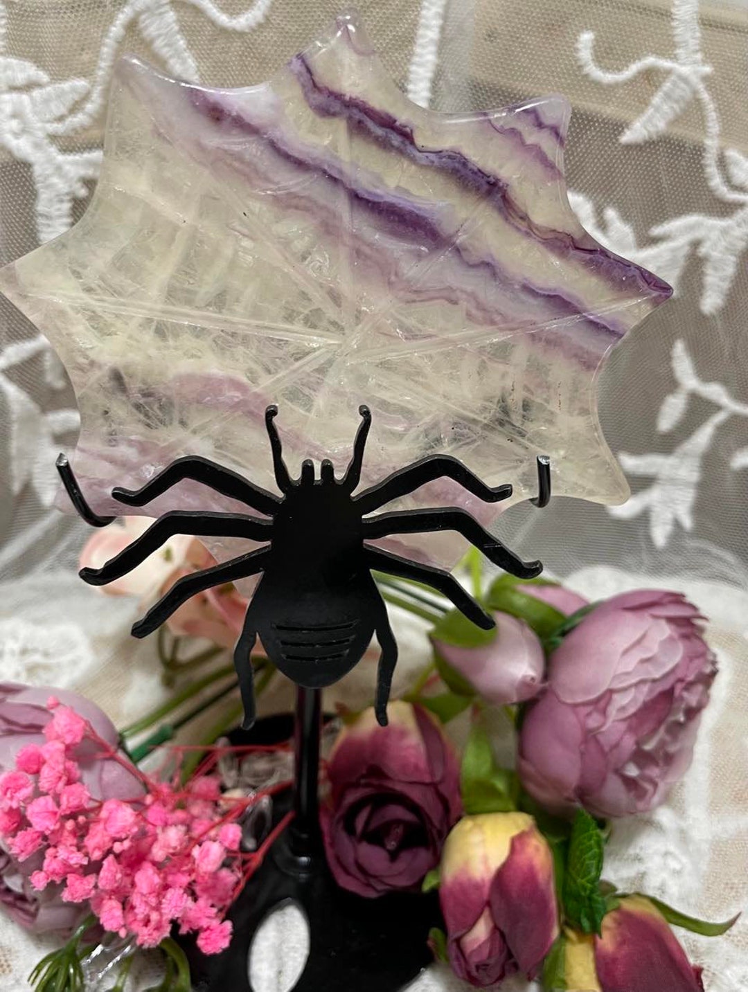 Fluorite Crystal Spider Web Carving: Halloween Decor - Etsy