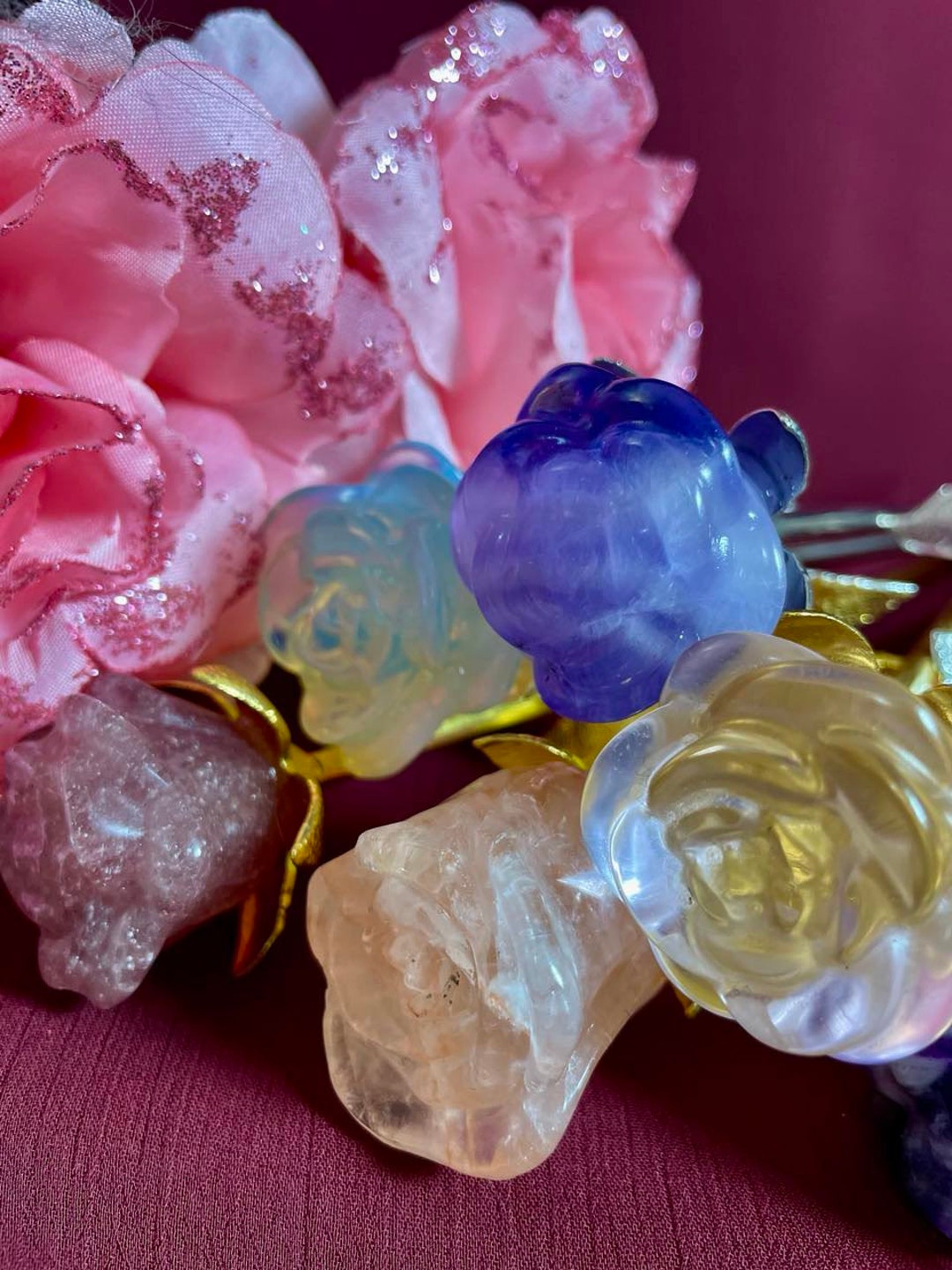 Beautiful Crystal Roses on Metal Stem - Etsy