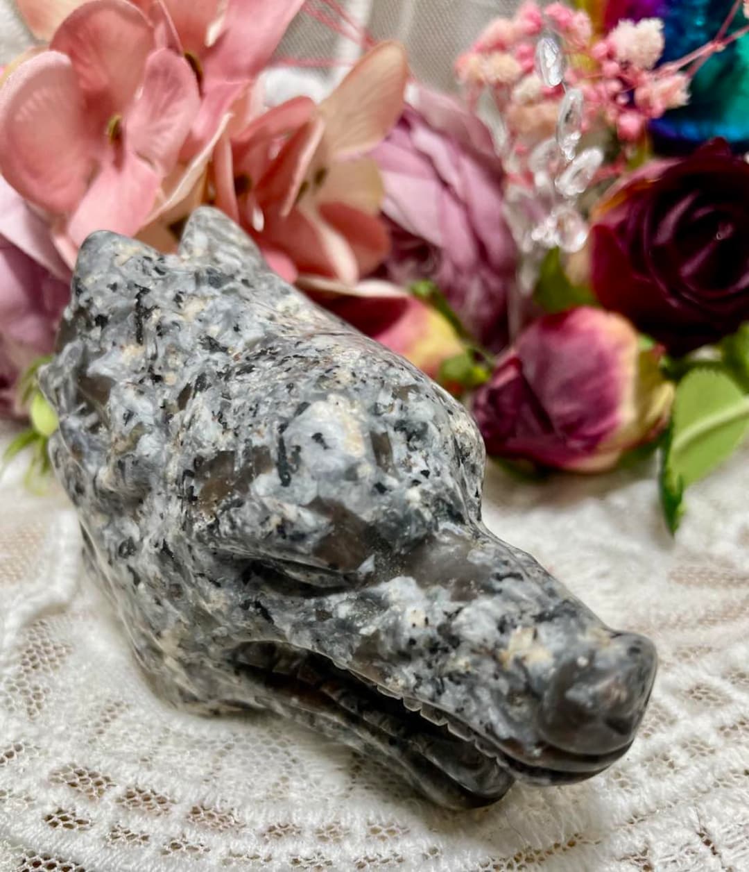 Amazing Flame Stone Crystal Wolf Head Carving - Etsy