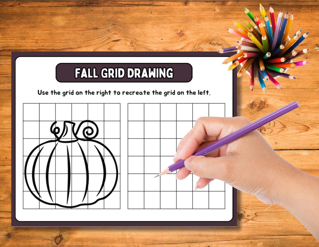 Fall Drawing Grid Activity: Thanksgiving Printable Learning Sheets (PDF ...