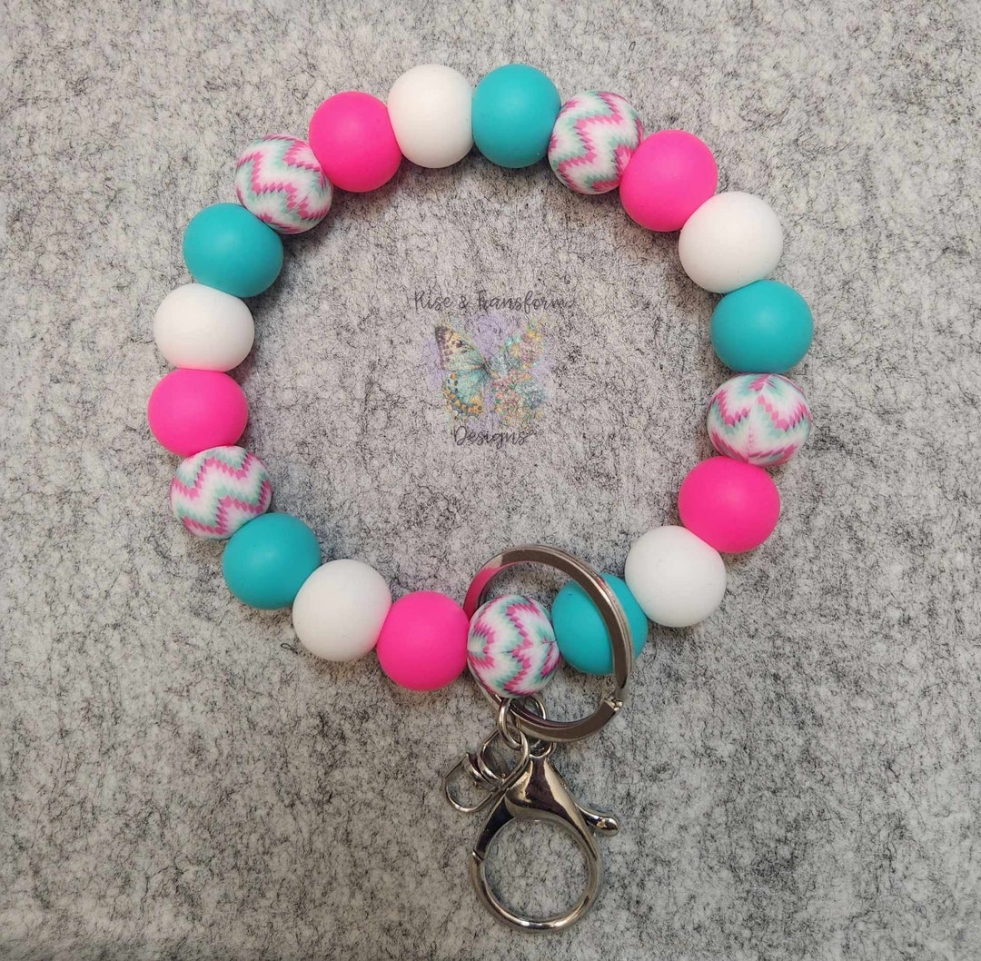 Hot Pink and Teal Wristlet Keychain Hot Pink and Teal Chevron Chevron ...