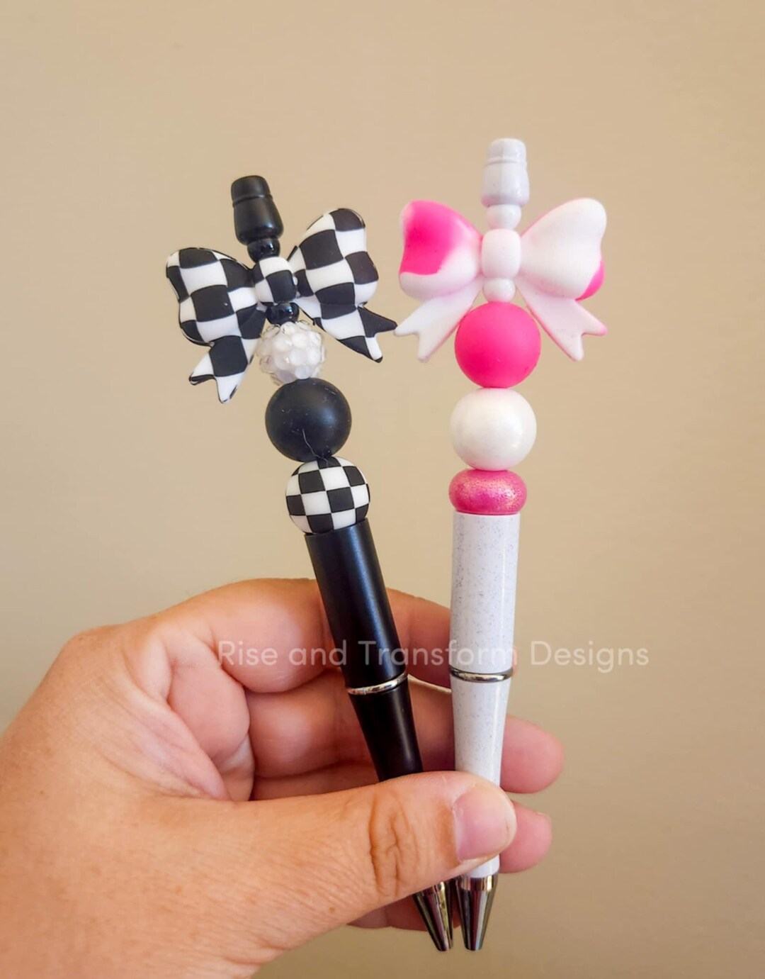 Black and White Checkered Bow Pen | Pink and White Swirl Bow Pen | Bow ...