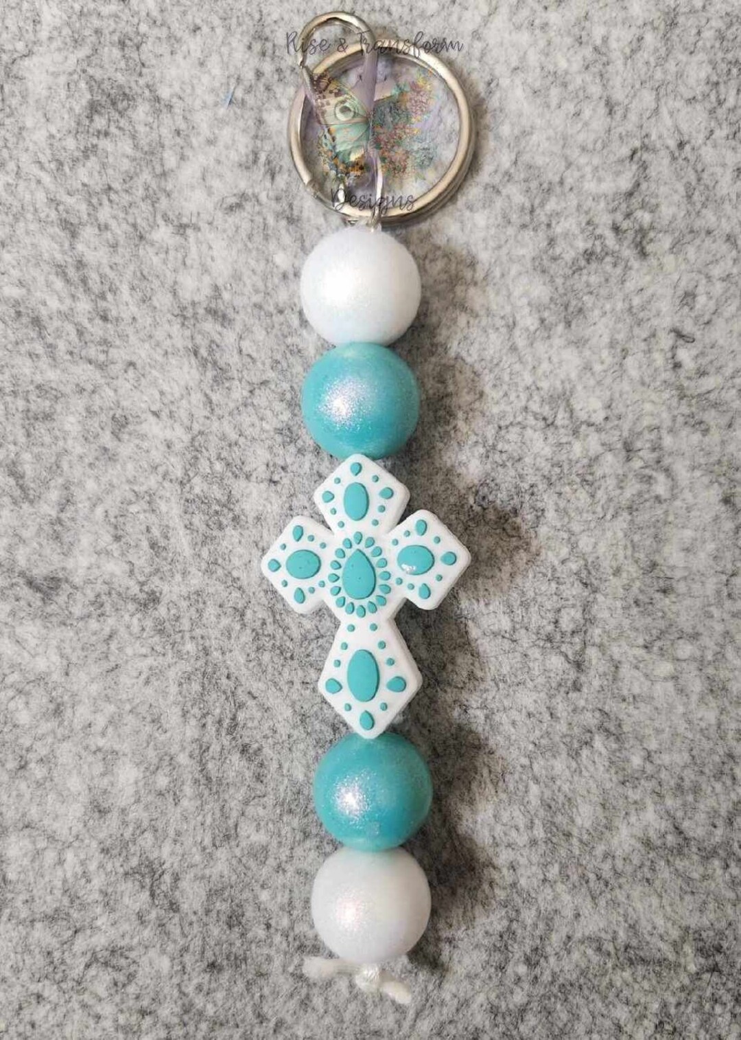 Cross Keychain | Turquoise Cross Keychain | Turquoise and White Cross ...