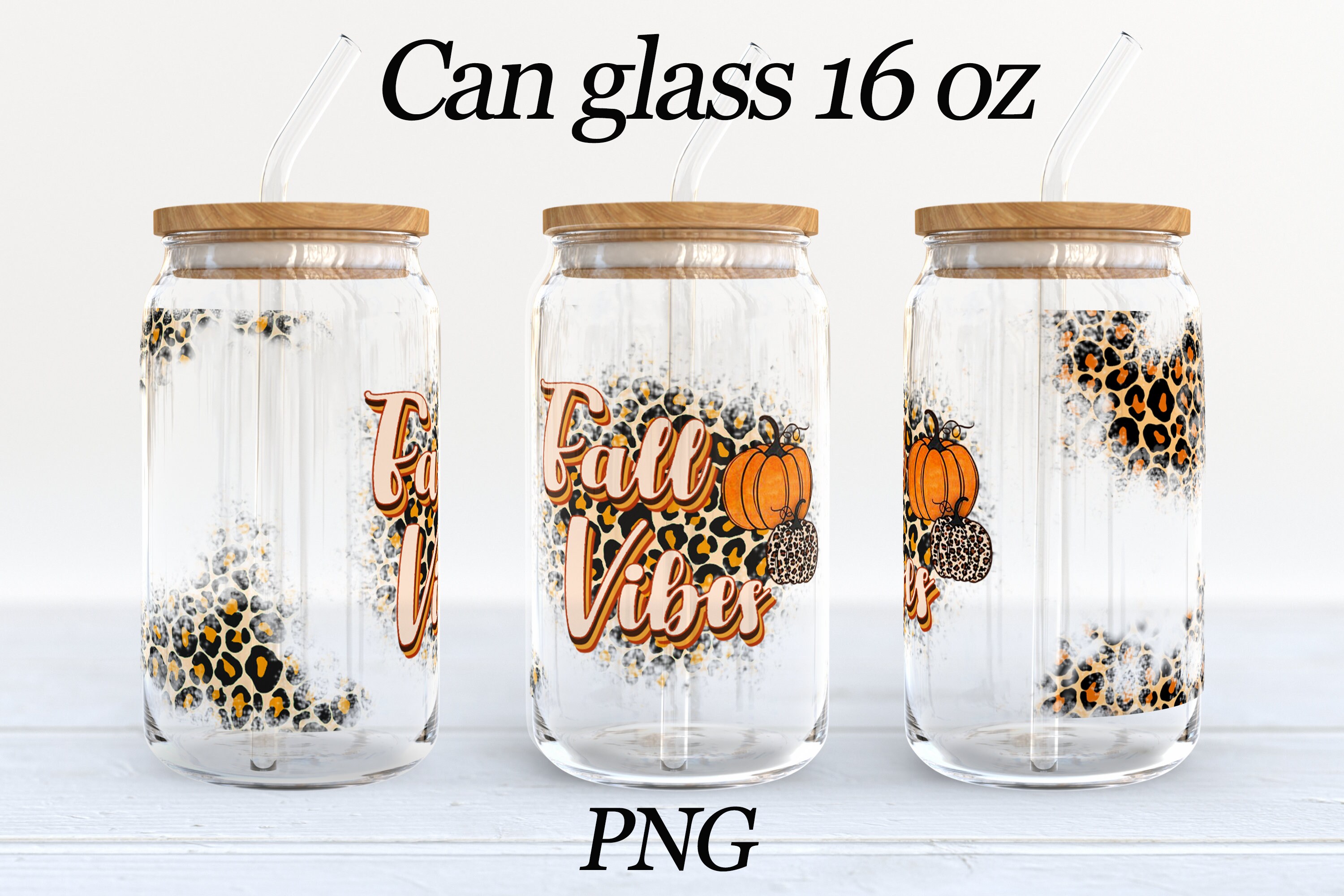 Fall Vibes Pumpkin Can Glass Wrap PNG Leopard Print Bleach - Etsy