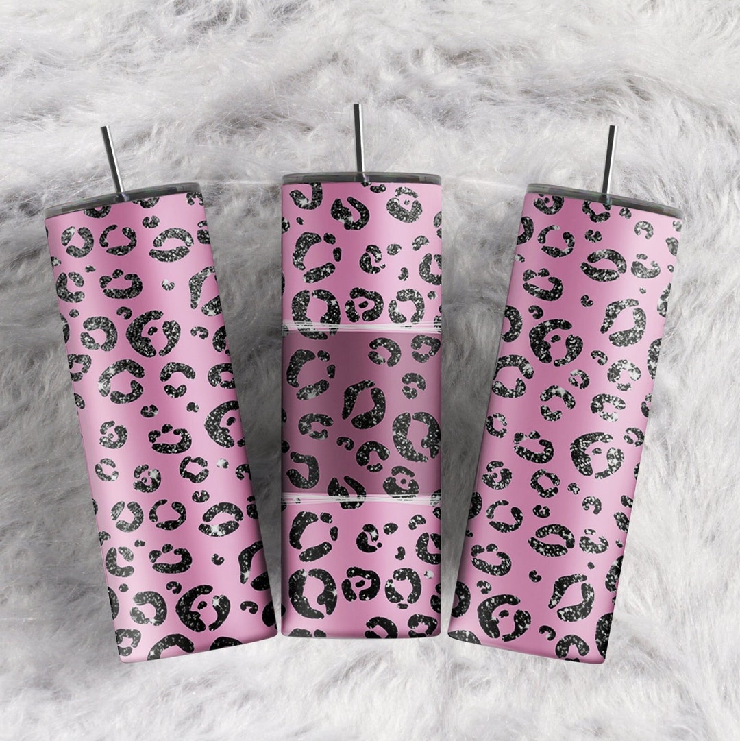 Pink Leopard Tumble Personalized Add Your Own Name Wrap Black Glitter ...