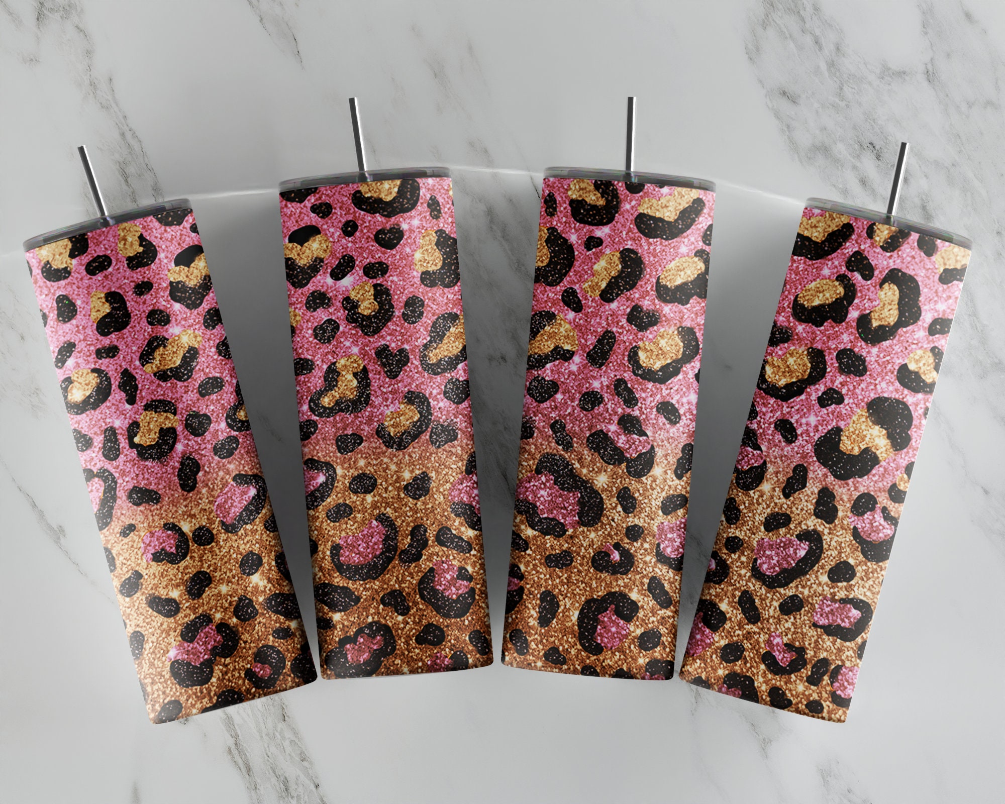 Pink Gold Ombre Glitter Leopard Print Sublimation Tumbler Wrap - Etsy