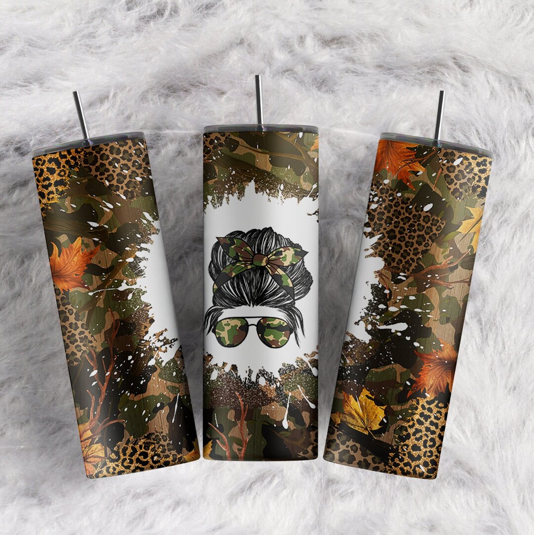 Personalized Name Tumbler Hunting Life Messy Bun Hair Deer Hunting Camo ...