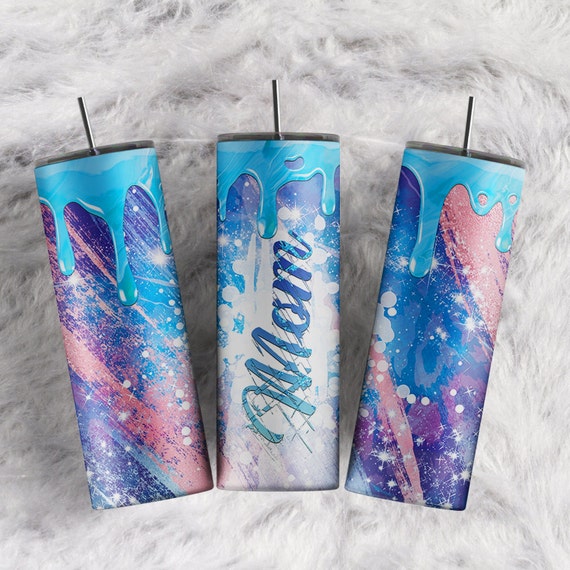 Mom Tumbler Wrap Blue Slime Milky Way Navy Blue Coral Glitter - Etsy
