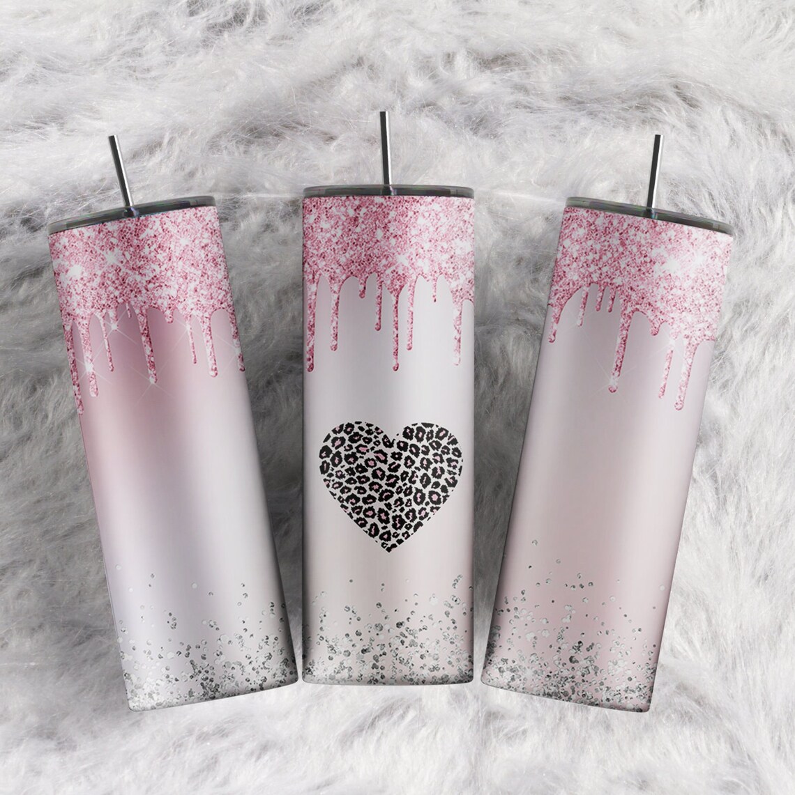 Leopard Print Heart Pink Glitter Drip Dripping Gray Glitter - Etsy