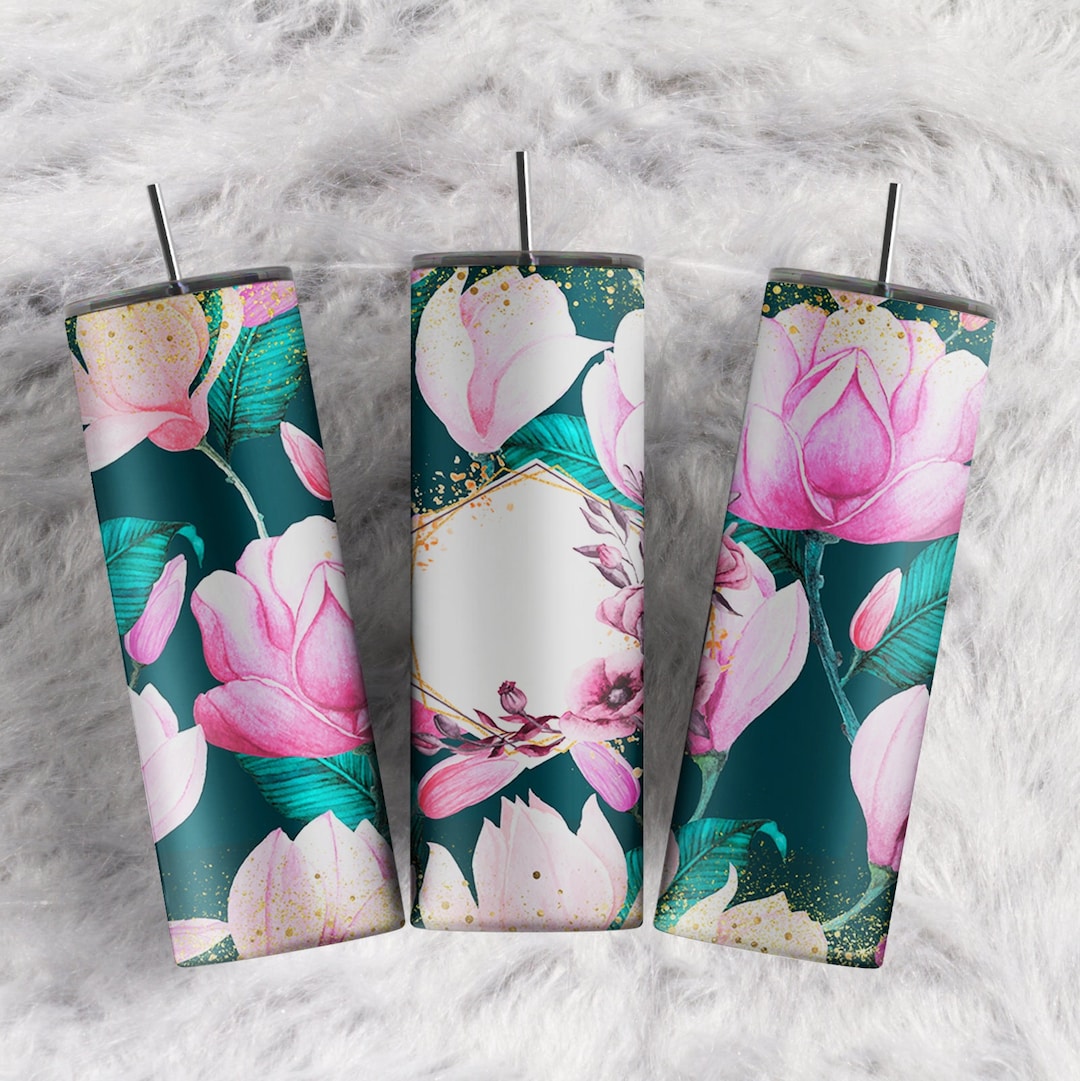 Benutzerdefinierte Namen Becher Rosa Aquarell Blumen Blume Gold Glitter ...