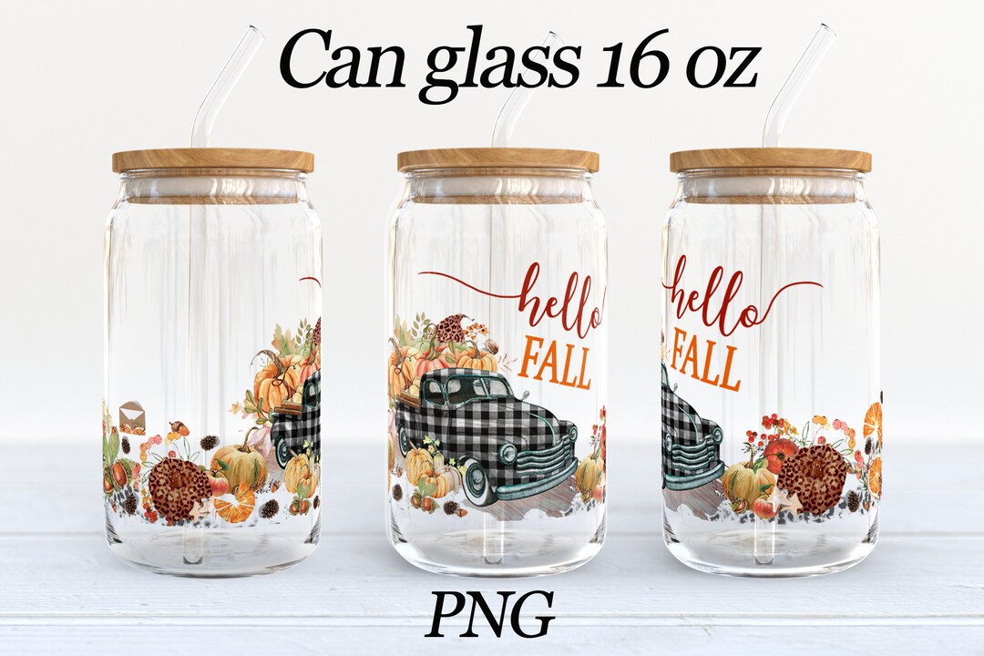 Hello Pumpkin Can Glass Wrap PNG Hello Fall Plaid Truck Iced Coffee ...