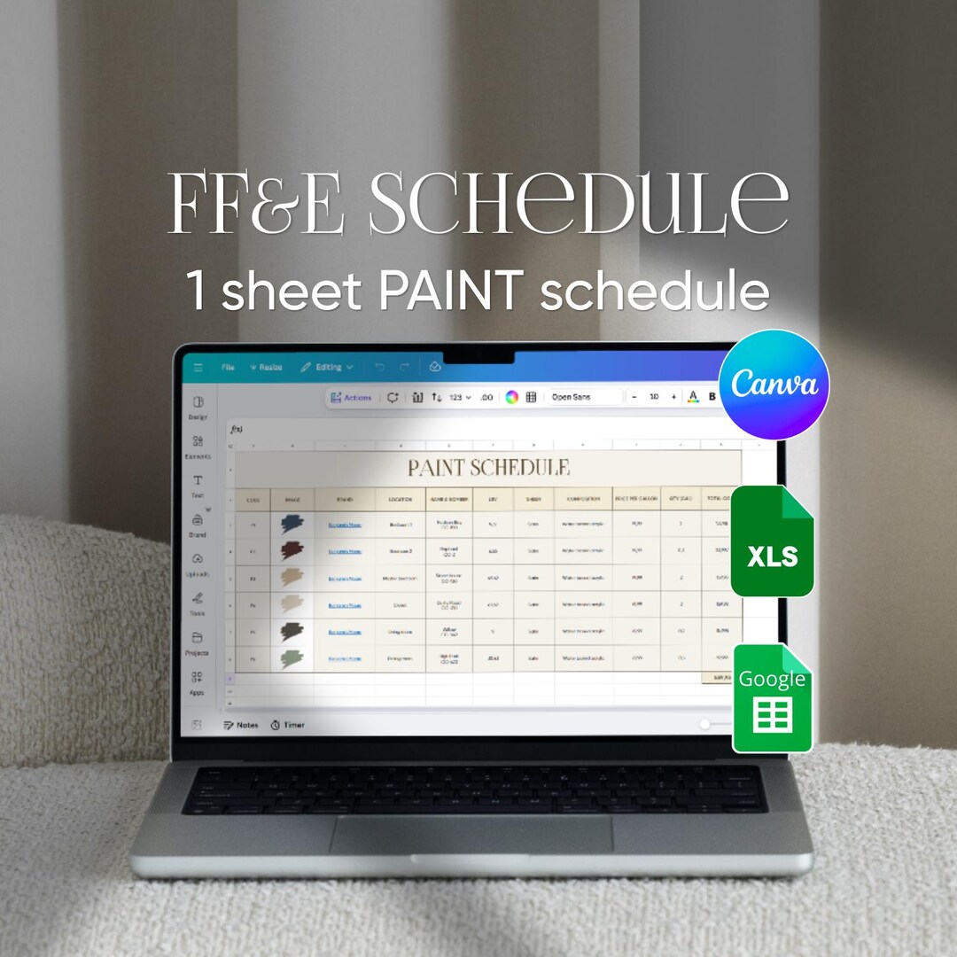 1 Sheet FF&E Paint Schedule Excel Google Sheets Canva Template - Etsy
