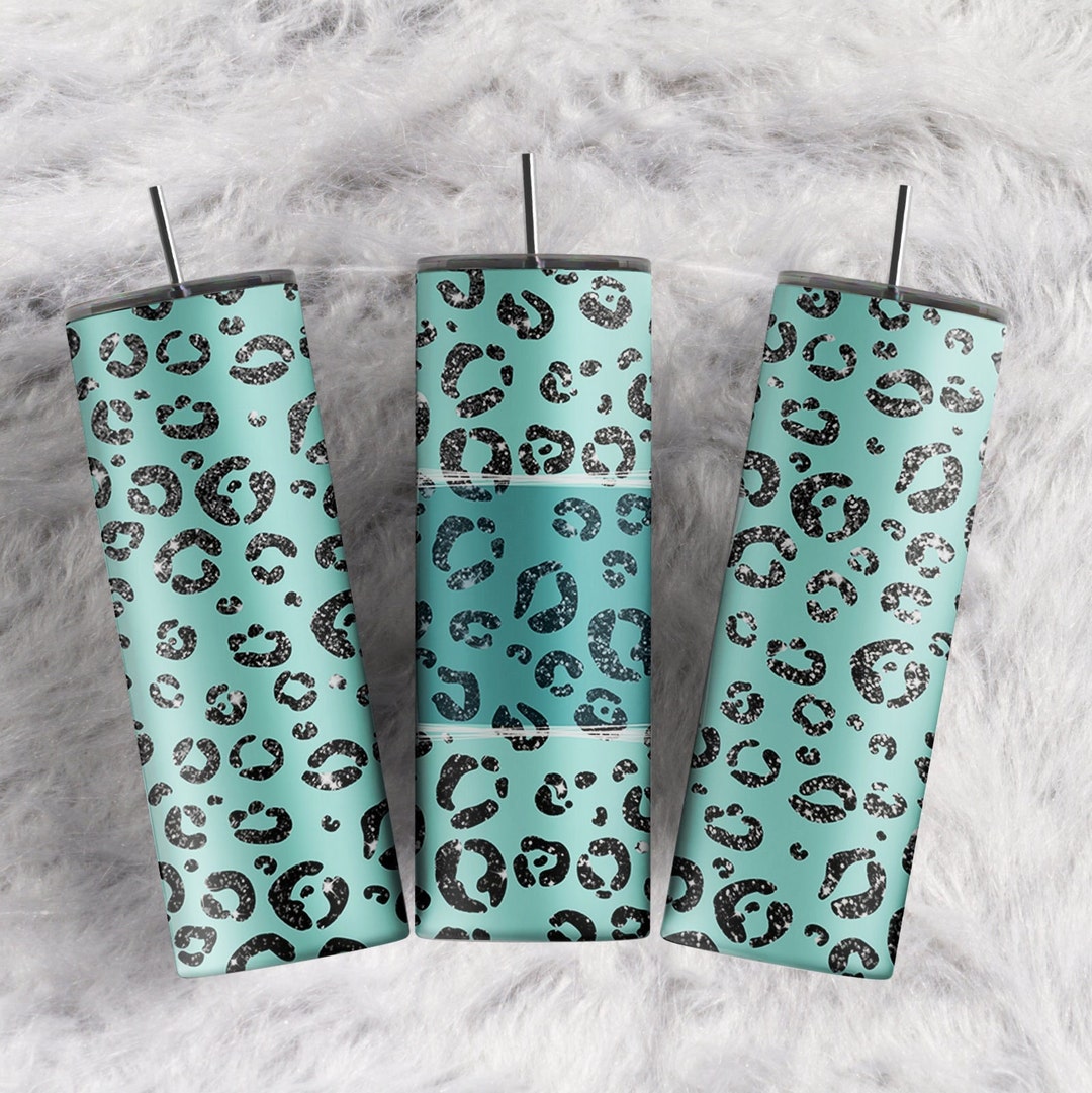 Türkis Leopard Glitzer Becher Wrap Schreibe deinen eigenen Namen Becher ...