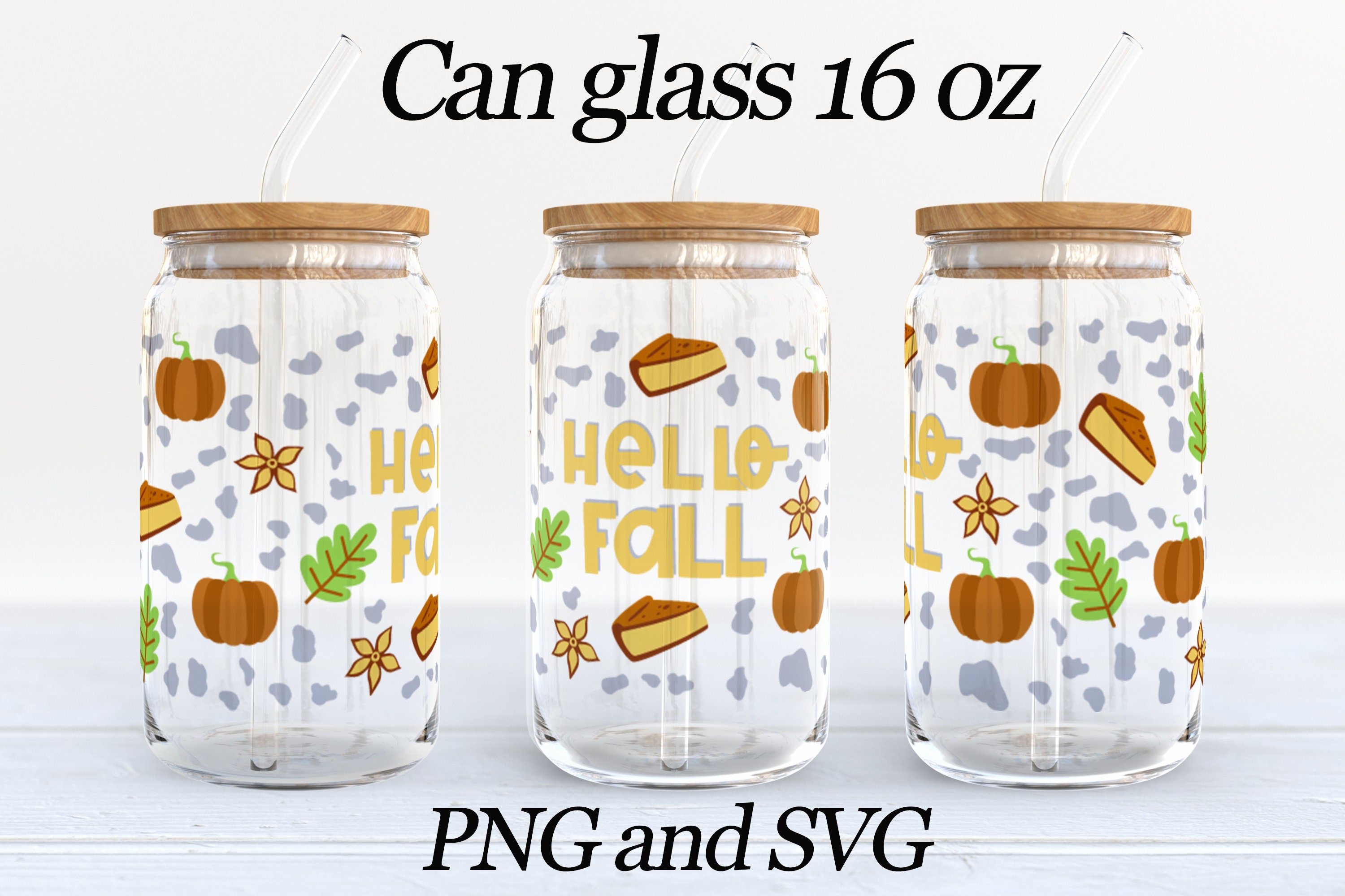 Hello Fall Can Glass 16oz Tumbler Wrap Iced Coffee Glass Can - Etsy