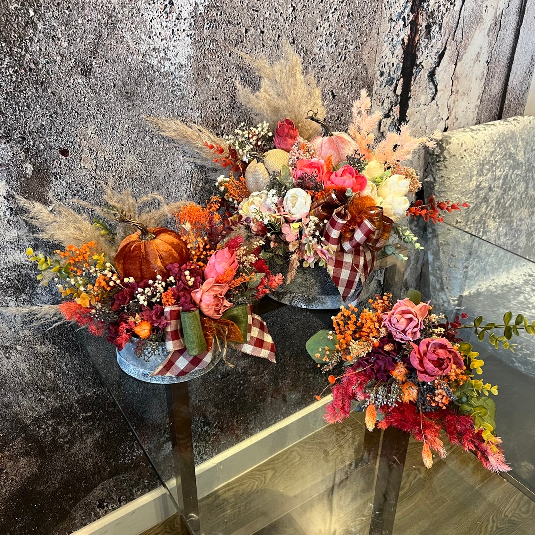 Fall Pumpkin Flower Arrangement: Burgundy Thanksgiving Centerpiece - Etsy