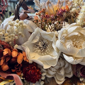 Extra Large Fall Centerpiece: Pumpkin & Sola Wood Flower Arrangement - Etsy