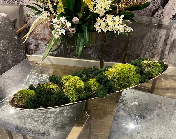 Moss Decor in Metal Bowl, Preserved Moss, Moss Table Centerpiece, Home ...