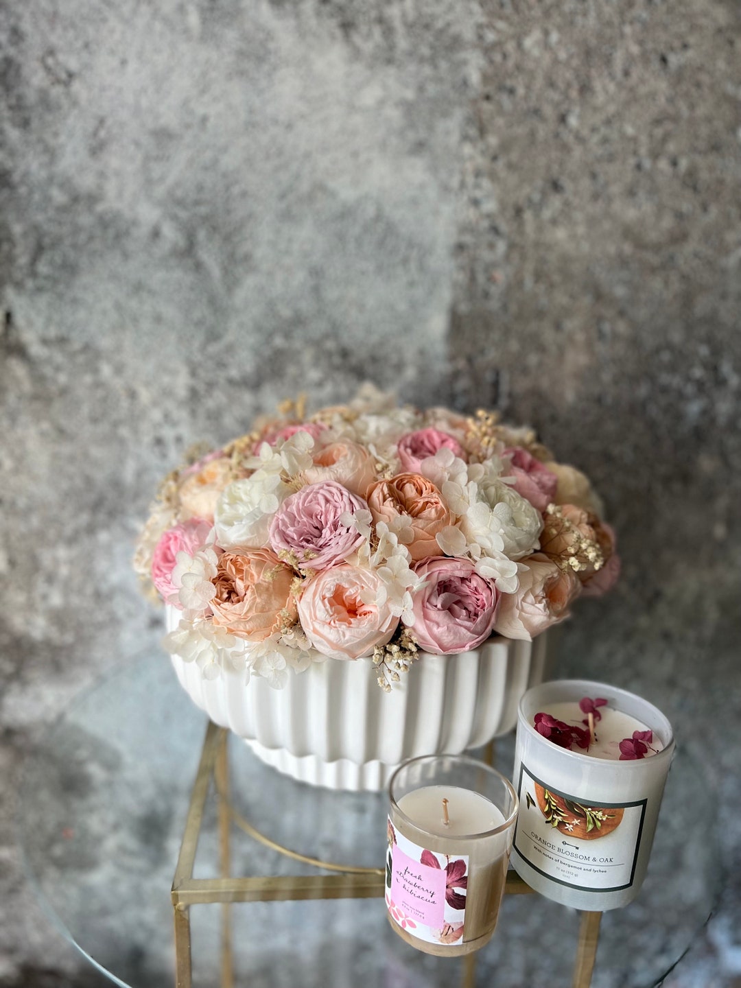 Large Preserved Rose Centerpiece: Forever Flower Arrangement in Vase - Etsy