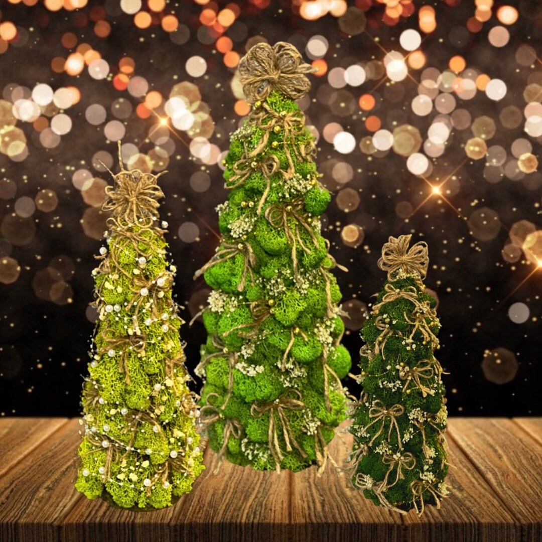 Moss Decor Christmas Tree, Mini Christmas Tree, Moss Table Centrepiece ...