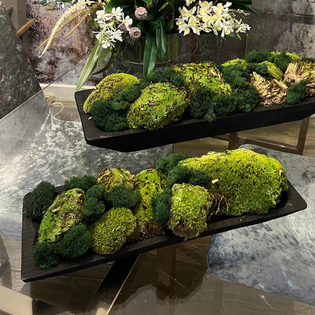 Moss Decor in Wood Bowl, Preserved Moss, Wood Bowls, Moss Table ...