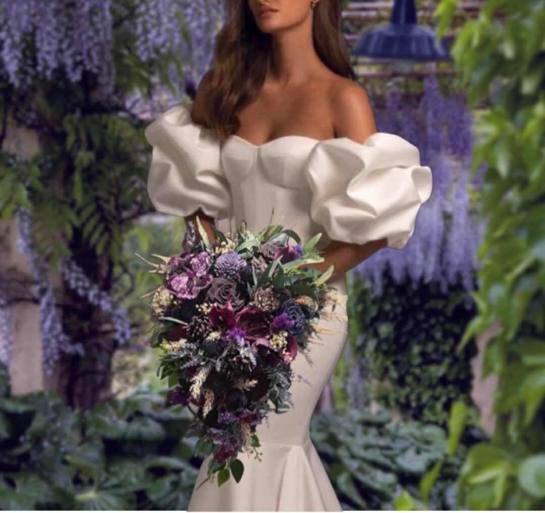 Purple Boho Bridal Bouquet With Sola Wood Flowers, Artificial Orchids ...