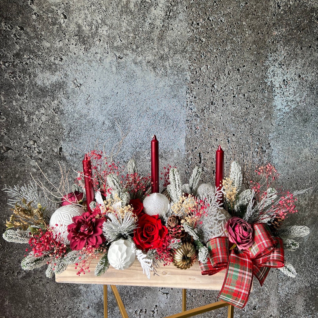Large Christmas Centrepiece for Table With Preserved Roses, Christmas ...