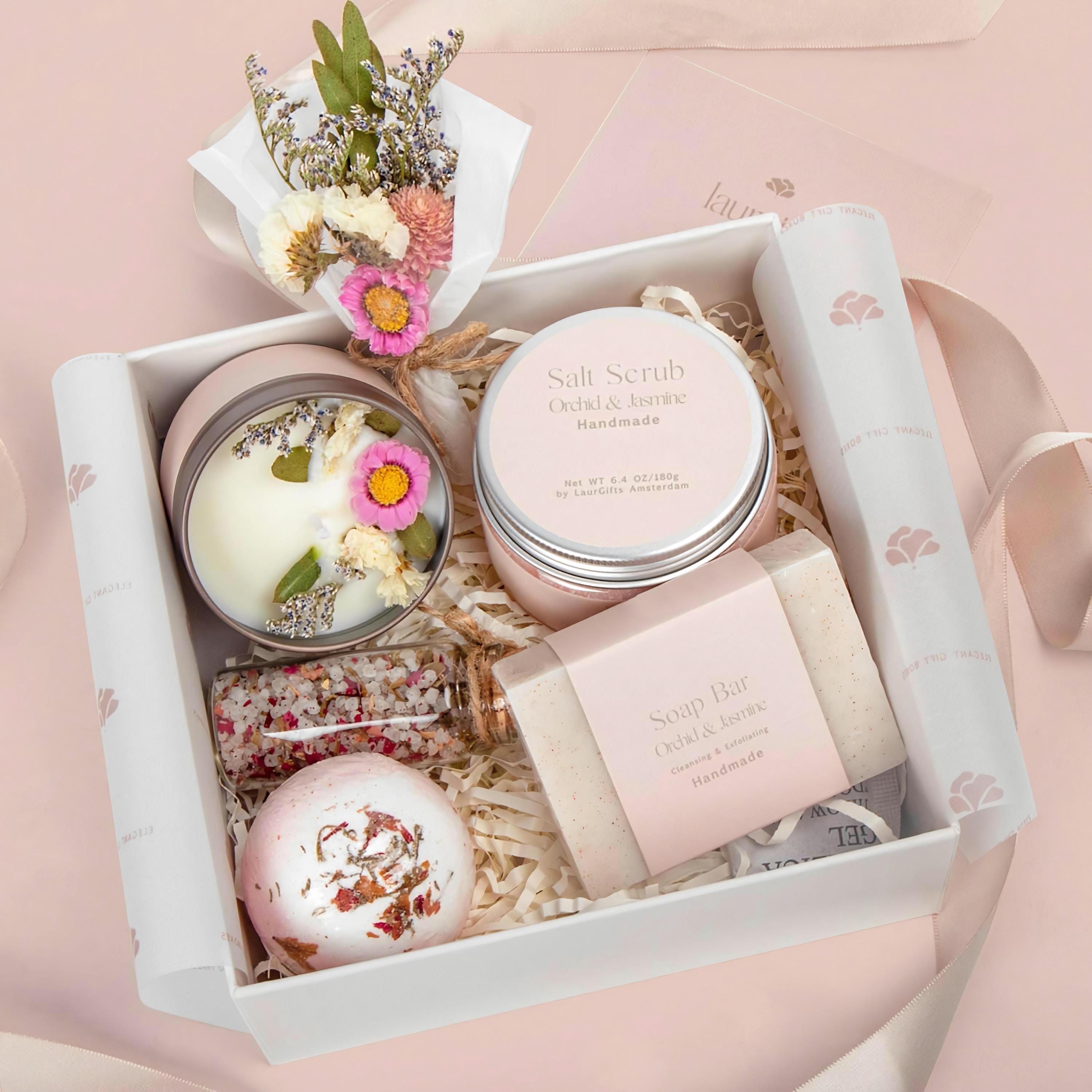 Spa Gift Box Flower Scented Candle, Soap Bar, Shower Steamer Self-care ...