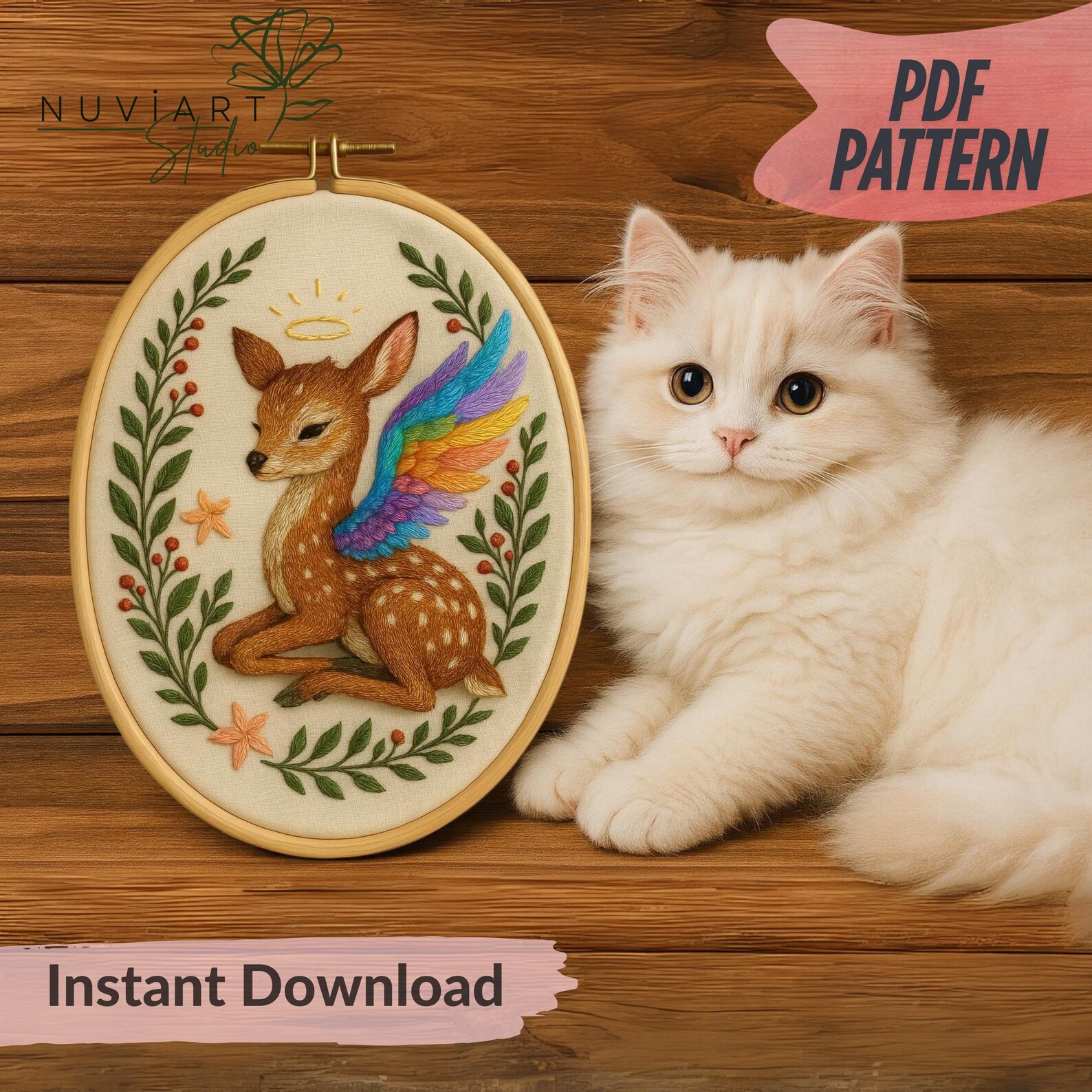 Rainbow Winged Fawn Embroidery Pattern, Deer PDF, Digital Download ...