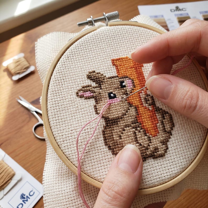 Rabbit Carrot Cross Stitch Pattern, Beginner Bookmark Design (PDF ...