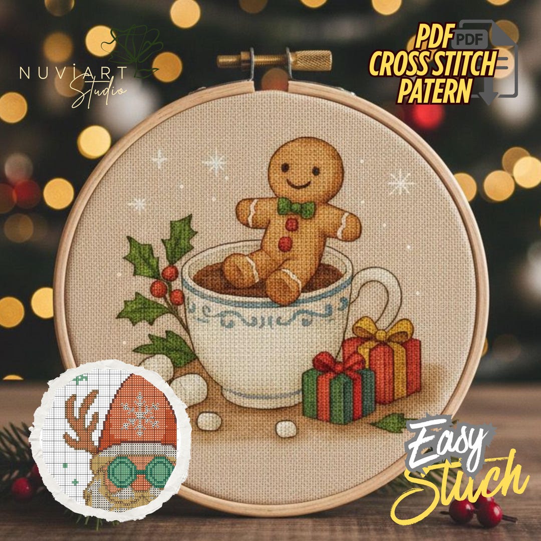 Gingerbread Pattern Cross Stitch PDF, Christmas Cup Embroidery, Winter ...