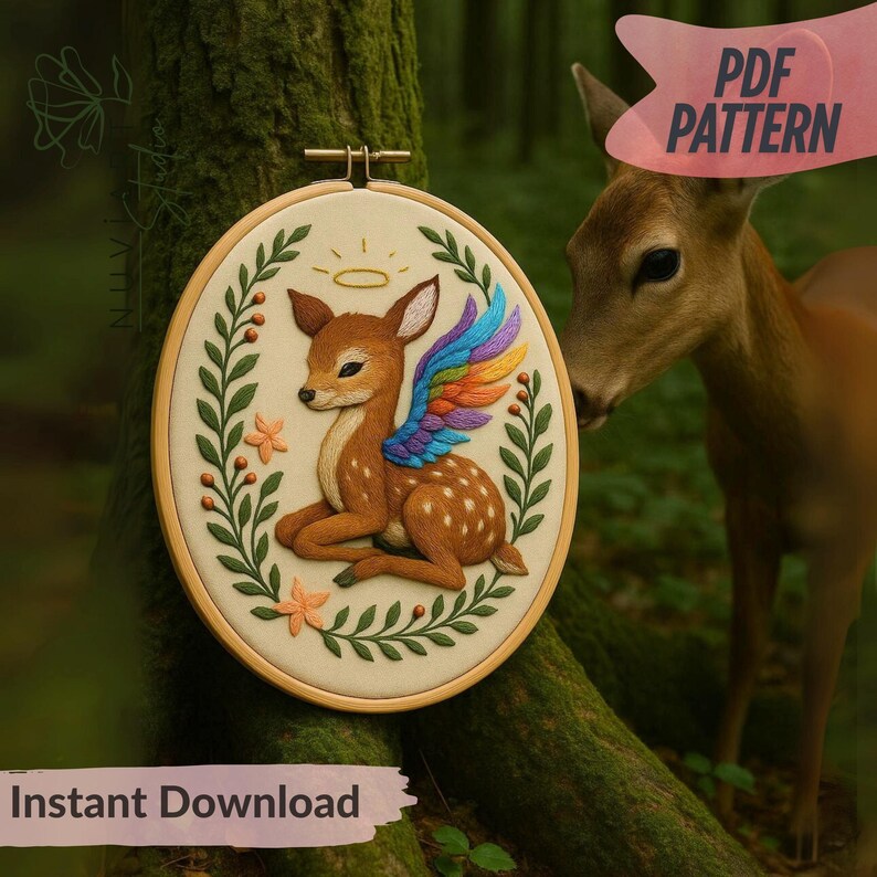 Rainbow Winged Fawn Embroidery Pattern, Deer PDF, Digital Download ...
