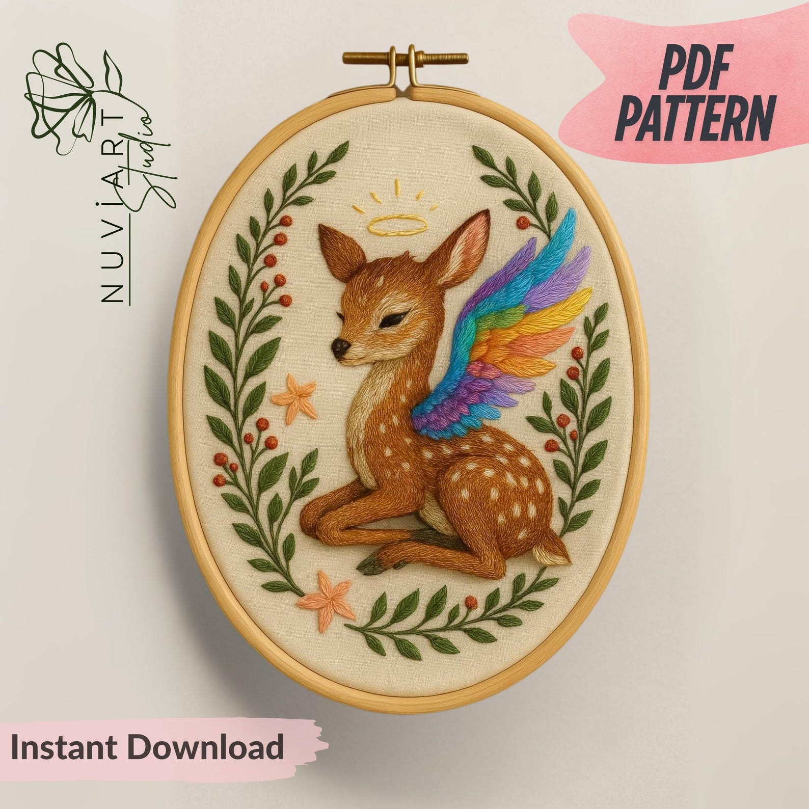Rainbow Winged Fawn Embroidery Pattern, Deer PDF, Digital Download ...