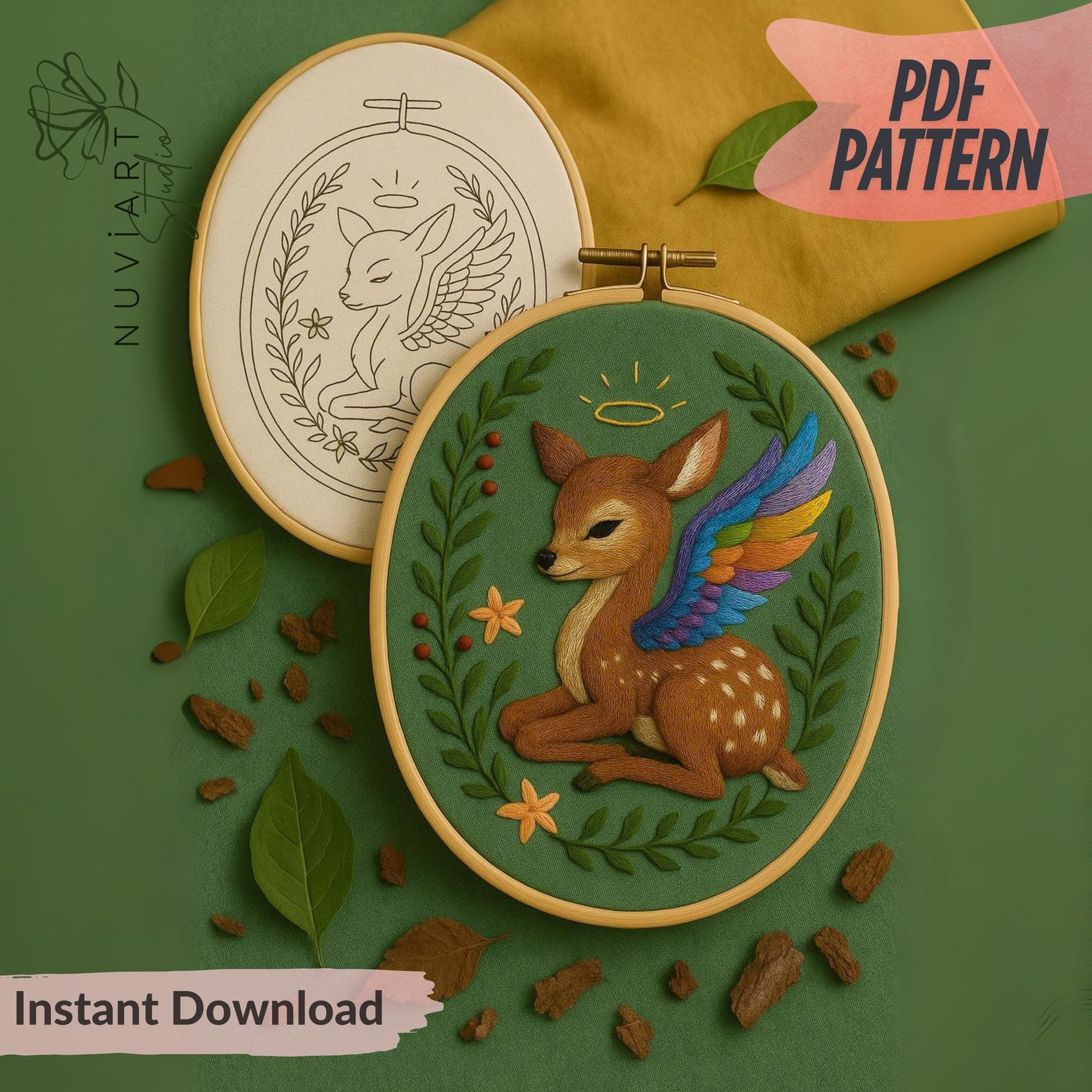 Rainbow Winged Fawn Embroidery Pattern, Deer PDF, Digital Download ...