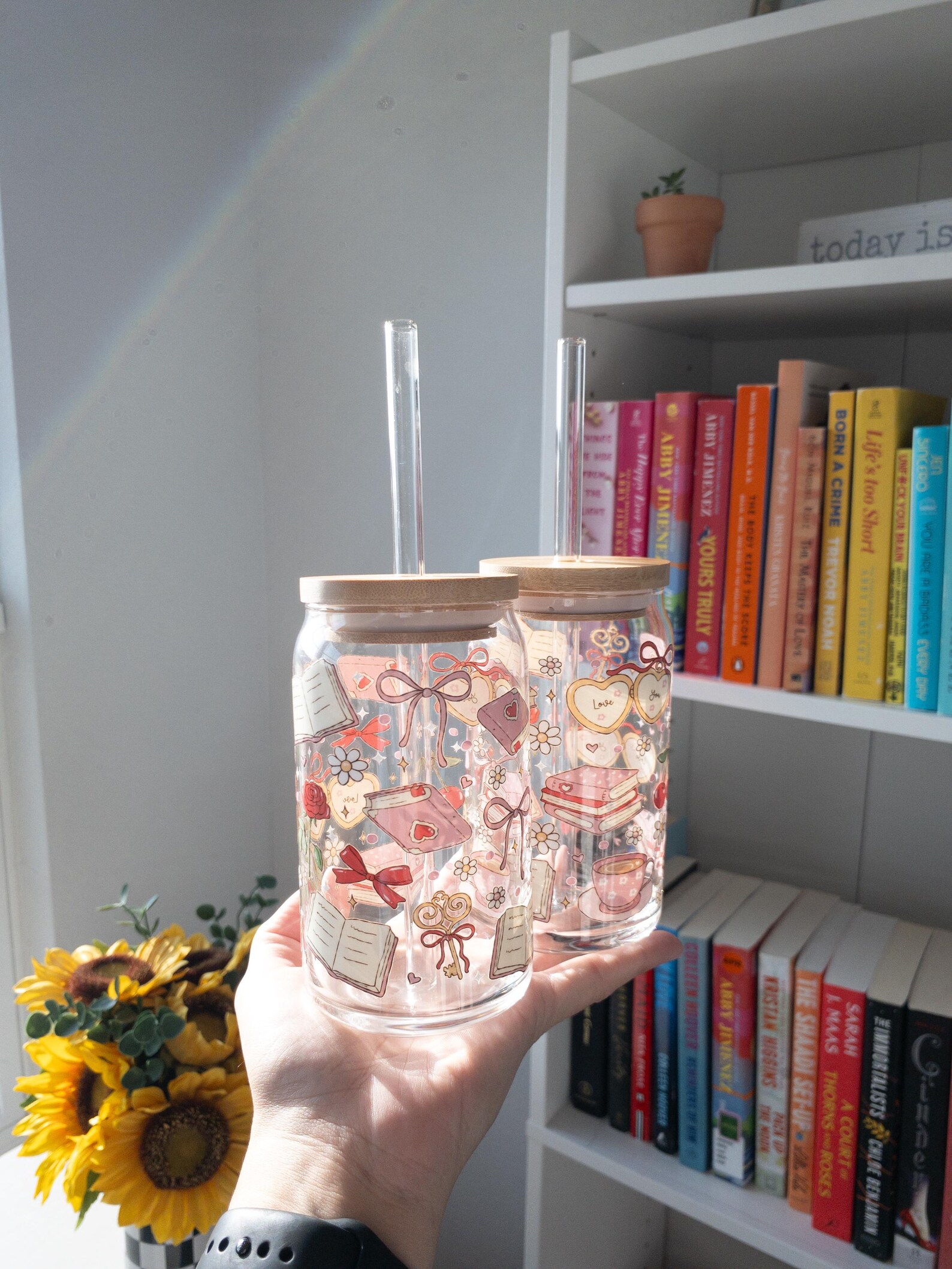 Bookish Iced Coffee Cup, Romance Glass Cups With Lid & Straw, Book ...