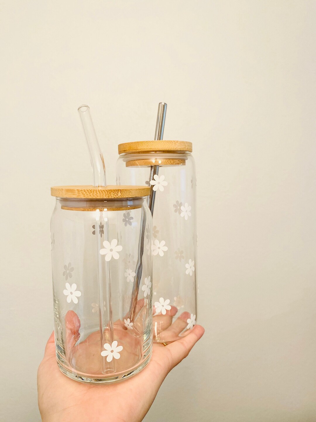 Flower Glass Cups Floral Iced Coffee Cup Glass Cups With Lid - Etsy