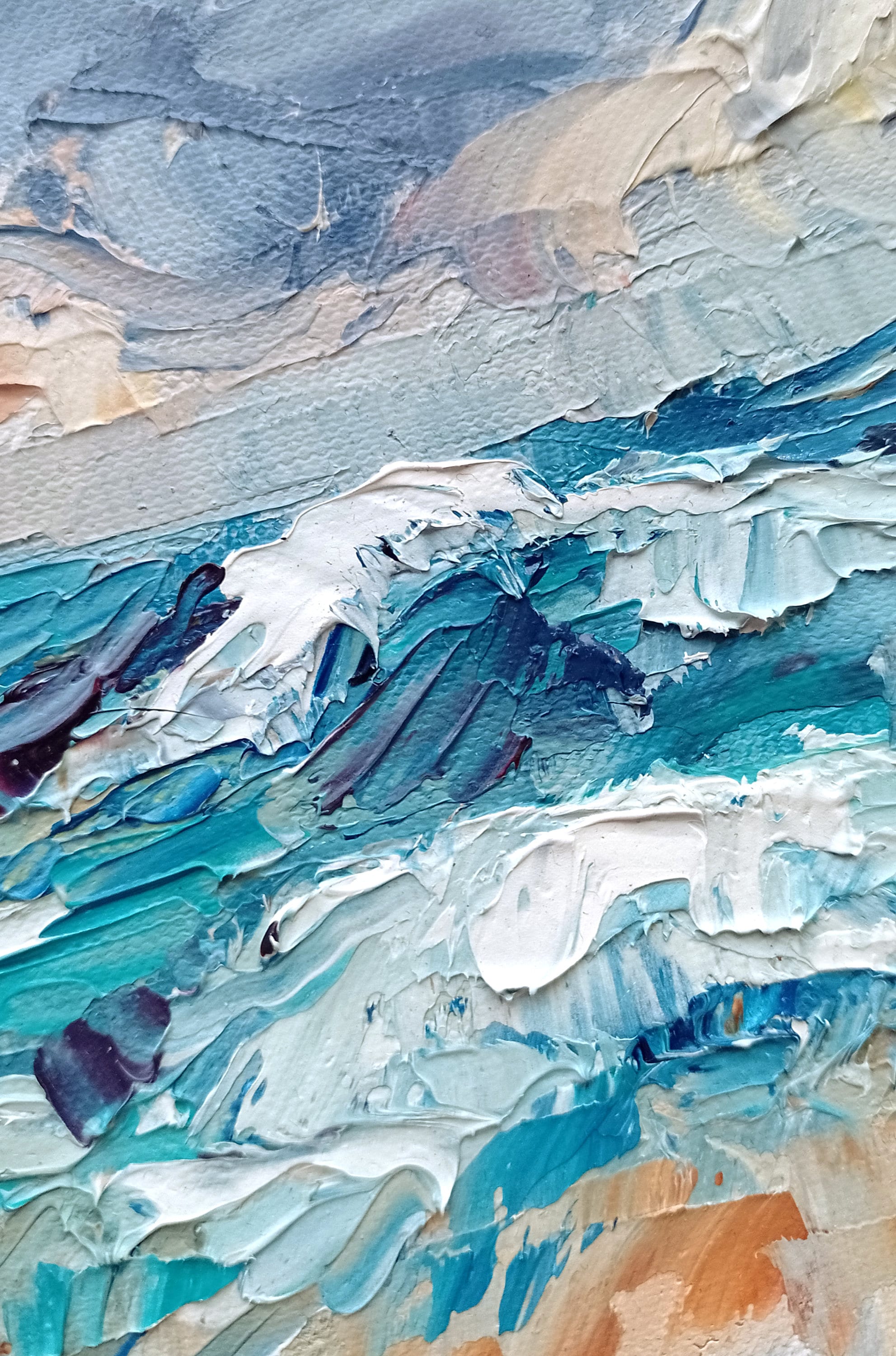 Impasto Beach Landscape Oil Painting, Hawaii Seascape With Clouds ...
