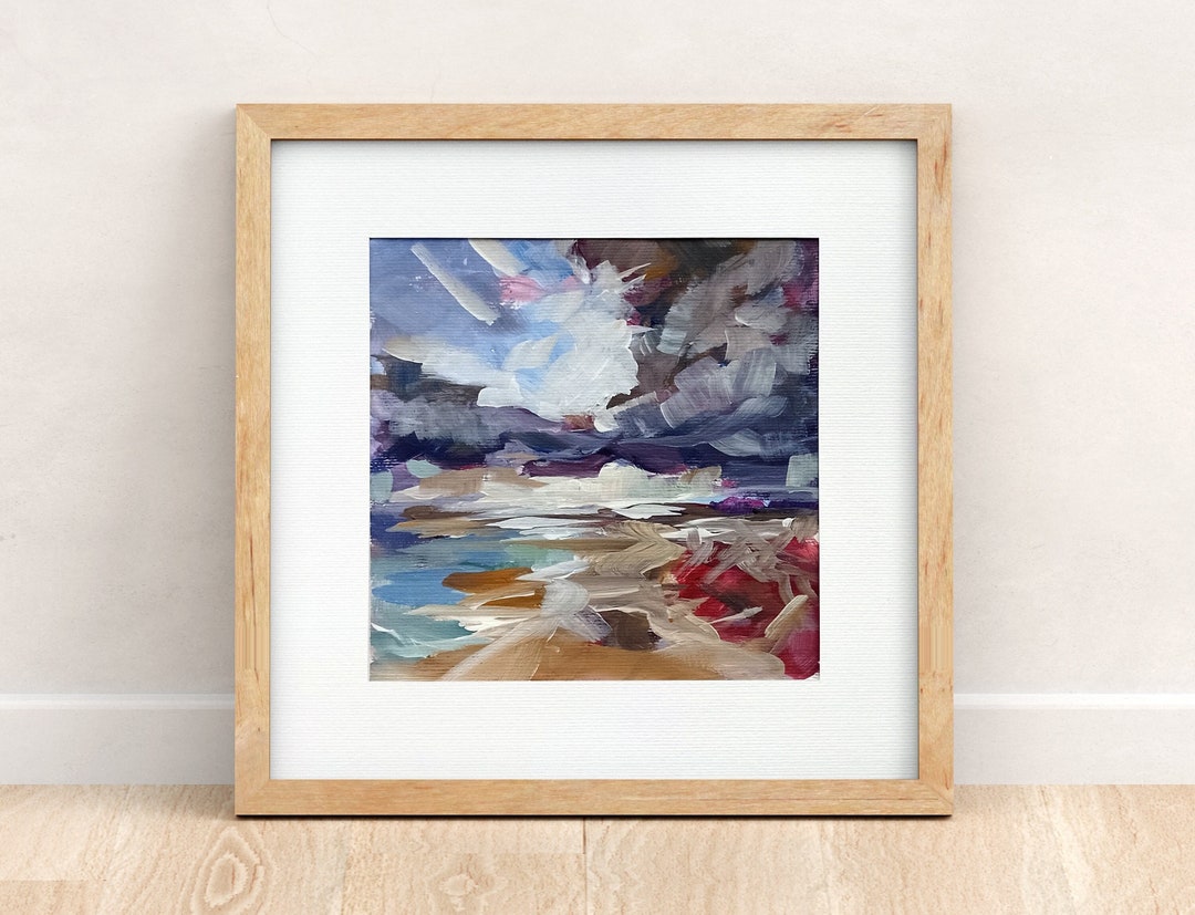 Abstract Seascape Acrylic Painting, Ocean and Clouds Artwork ...