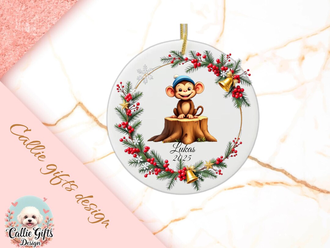 Monkey Ornament, Custom Monkey Ornament, Monkey Gift, Monkey Christmas ...