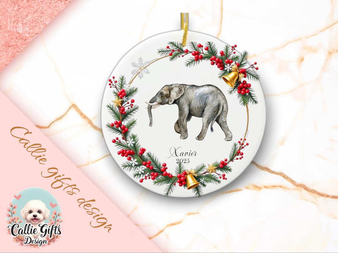 Elephant Christmas Ornament, Personalized Elephant Ornament, Elephant ...