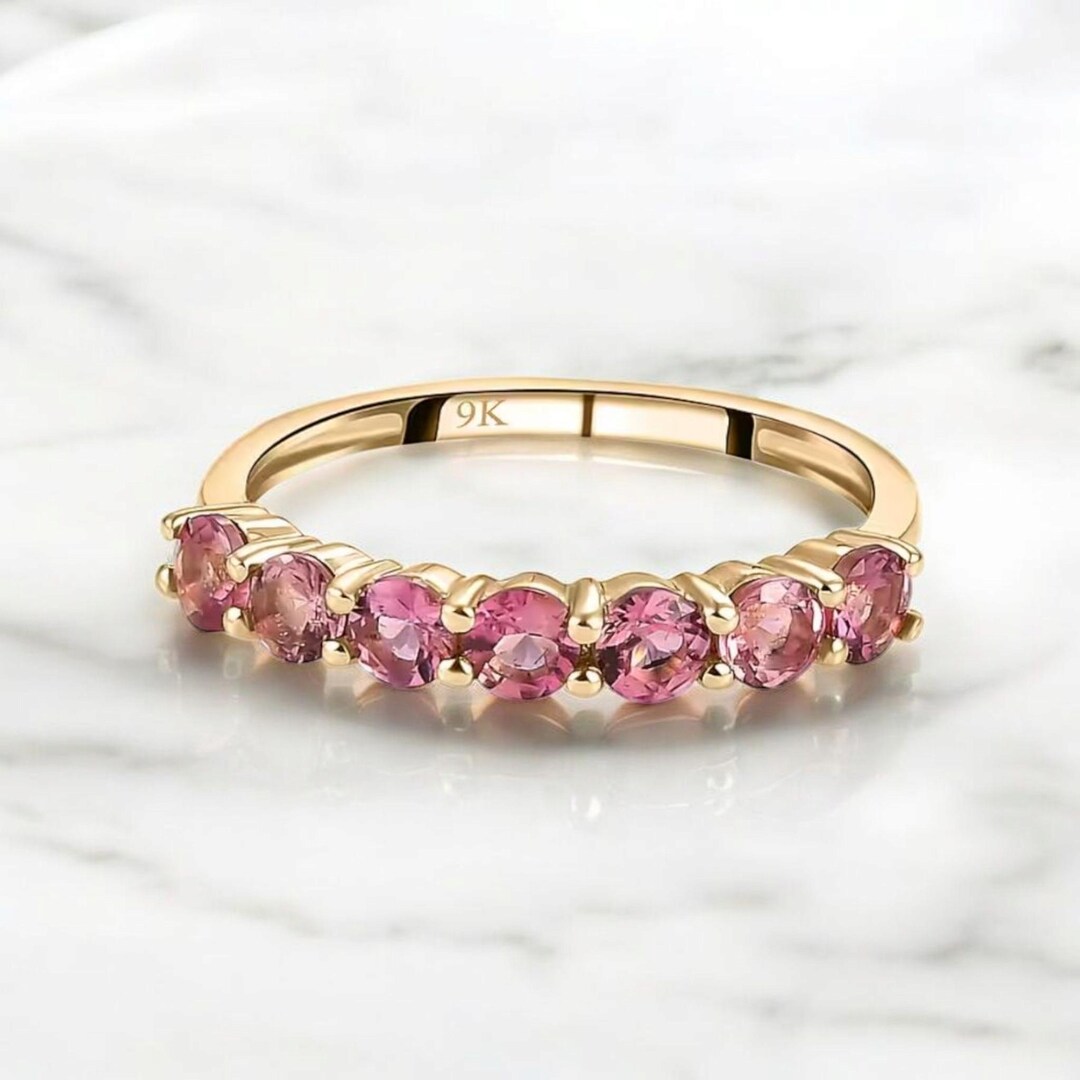 Pink Tourmaline Ring, Tourmaline Wedding Ring, Tourmaline Half Eternity ...