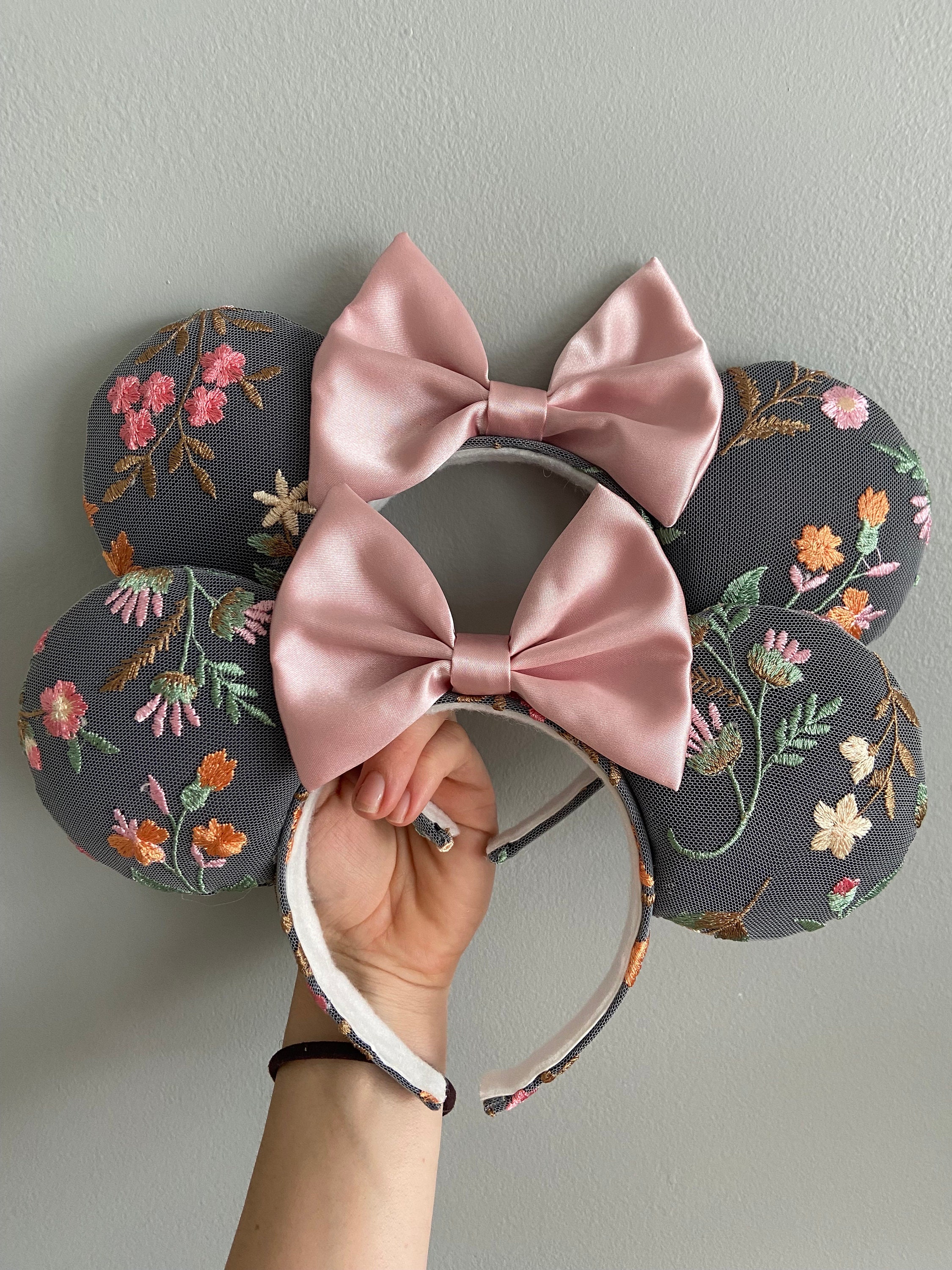 Flower Embroidered Ears in Black - Etsy