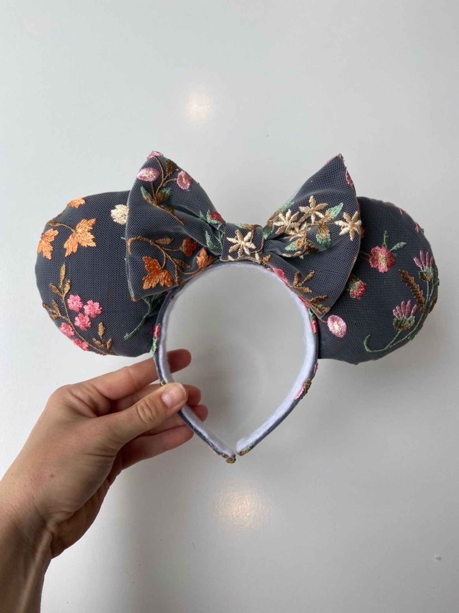 Flower Embroidered Ears in Black - Etsy