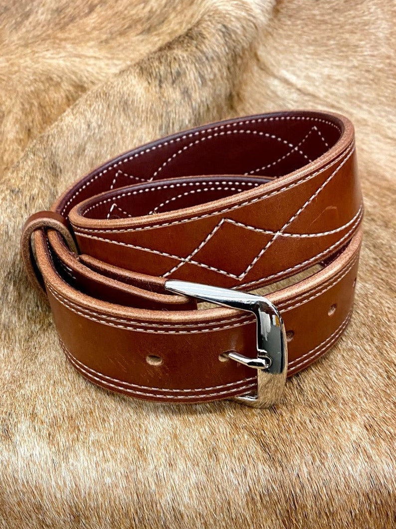 Cowboy Stitched Belt- Medium Brown - Etsy