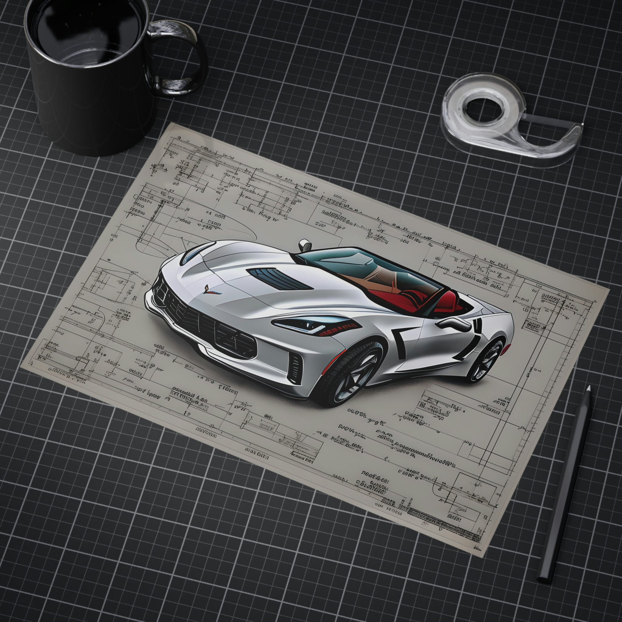 C7 Corvette Blueprint Unframed Prints - Etsy