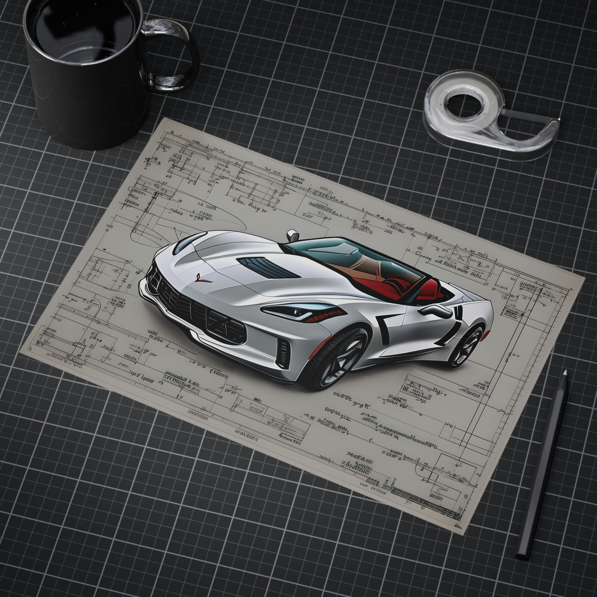 C7 Corvette Blueprint Unframed Prints - Etsy