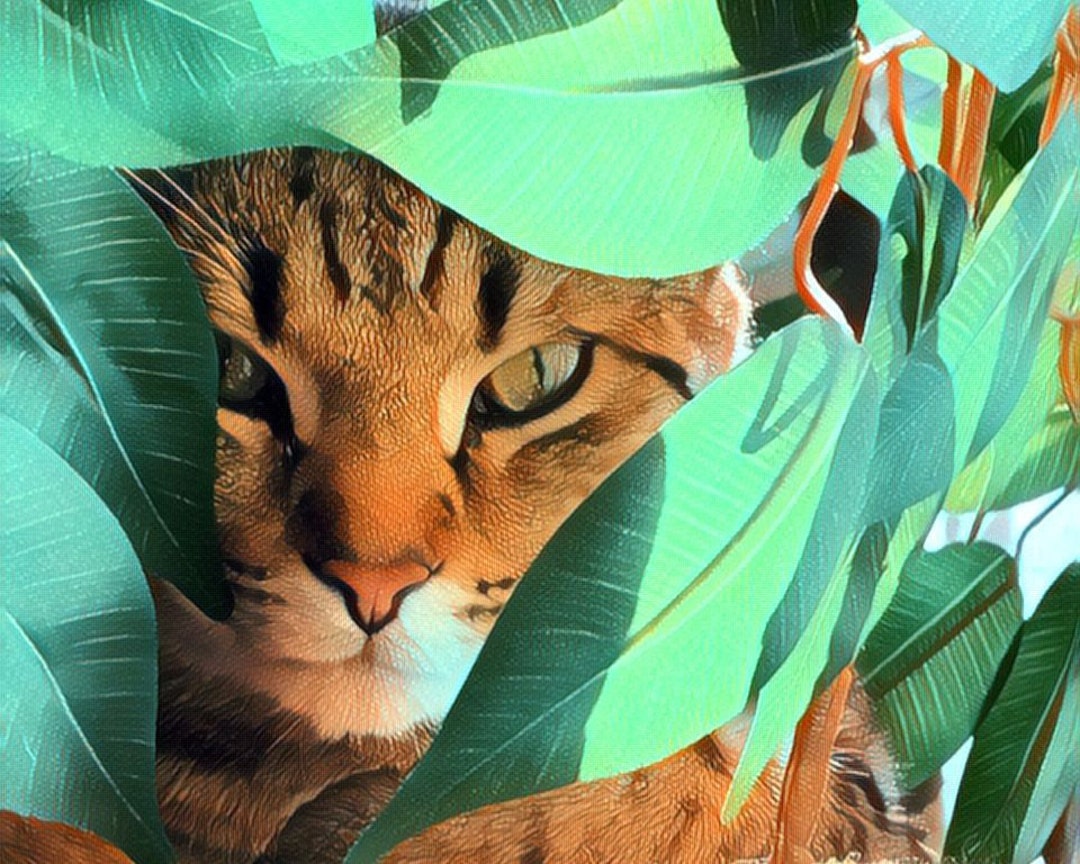 Jungle Cat, Cat in the Forest, Cat Art, Kitty Art, Green Cat Art, Cat ...