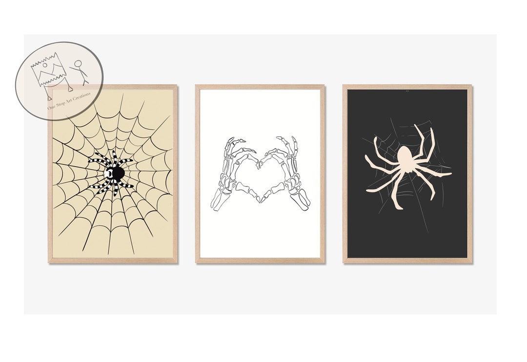 Spider Web Skeleton Halloween Art, 3 Piece Halloween Printable Wall ...